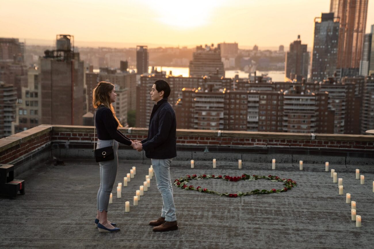 Sunset marriage proposal on a private rooftop in New York | Proposal ...